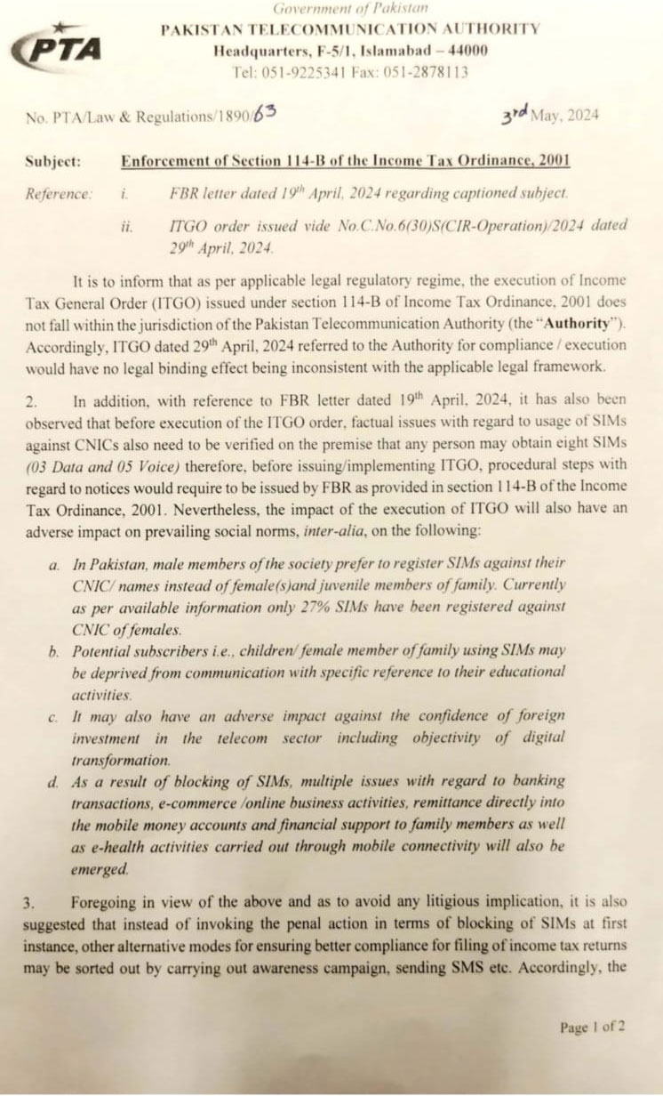 PTA rejects blocking of 500,000 non-filers’ SIMs - Daily Ausaf