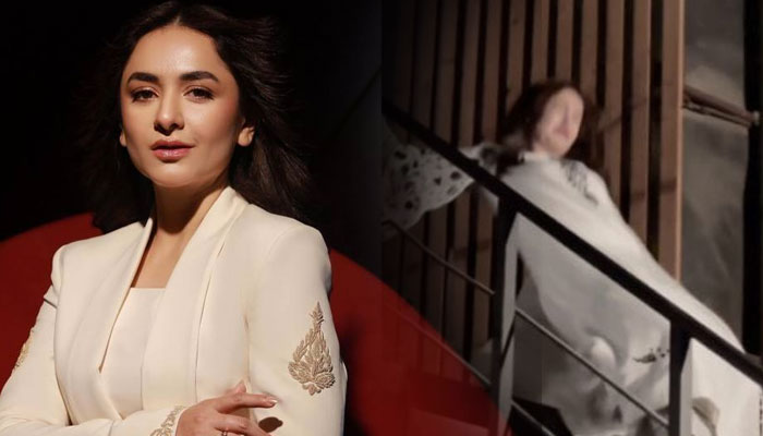 Yumna Zaidi fall down from stairs during shooting, video goes viral ...