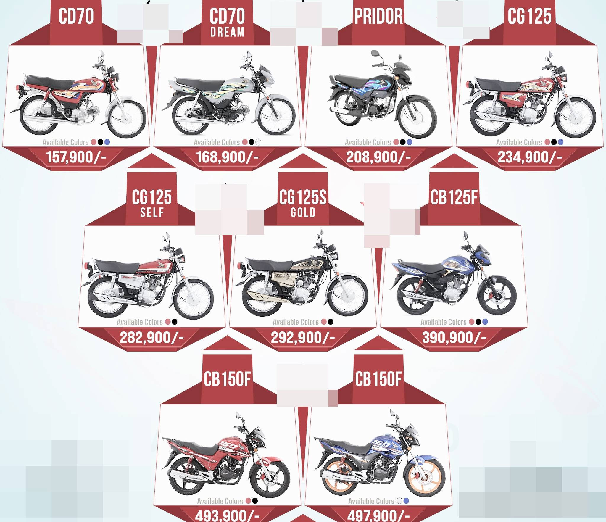 Honda CD 70, CG 125, Pridor, CB 150 Installment Plans for April 2025 ...