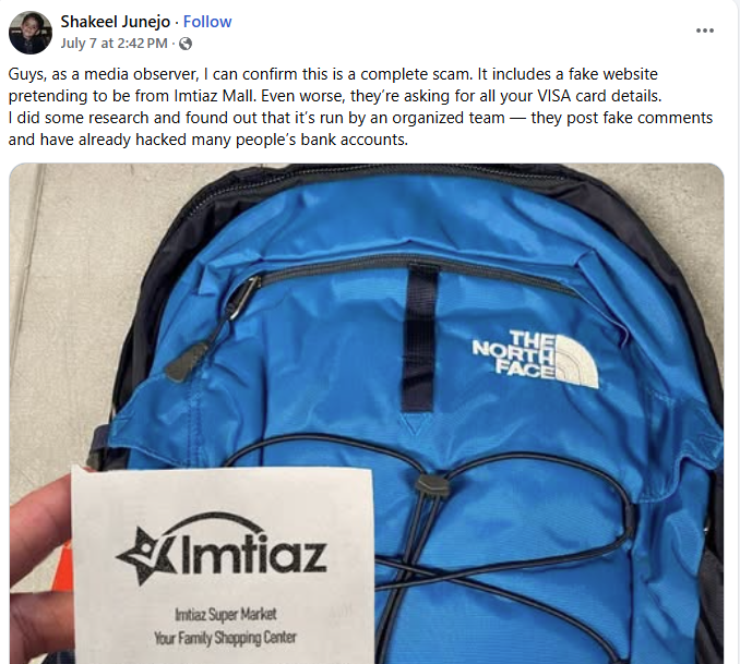 Fake Imtiaz North Face backpack scam spreads on social media - Daily Ausaf