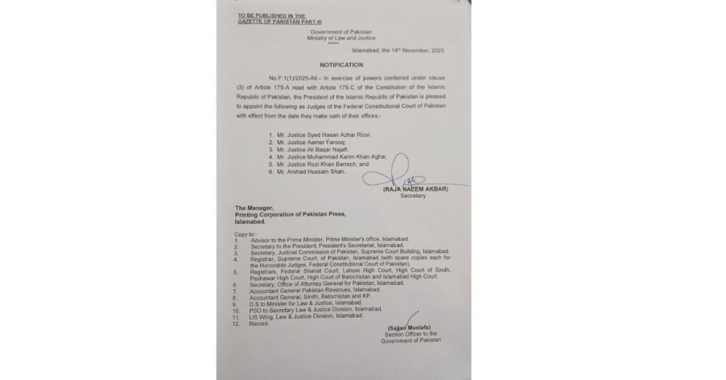 Law Ministry notified list of Federal Constitutional Court Judges ...